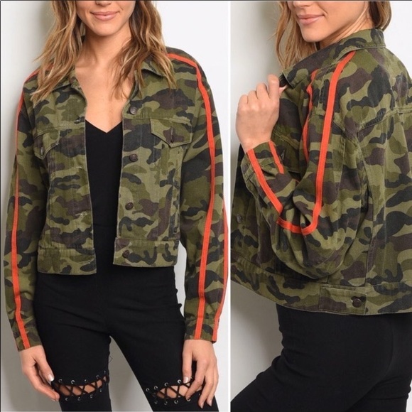 Signature8 | Jackets & Coats | Green Camouflage Crop Jean Jacket Red ...